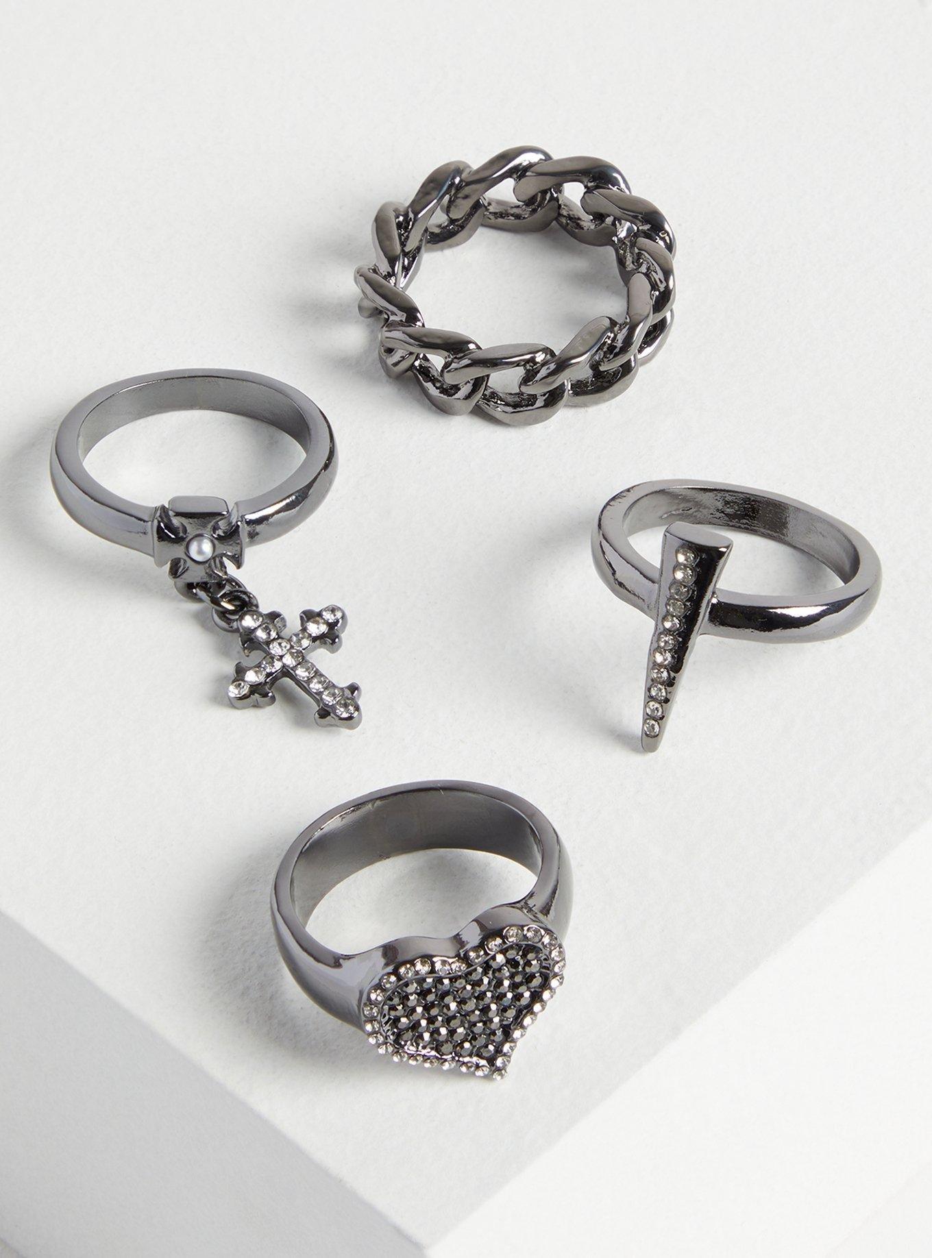 Plus Size - Pave Heart and Cross Ring Set - Torrid