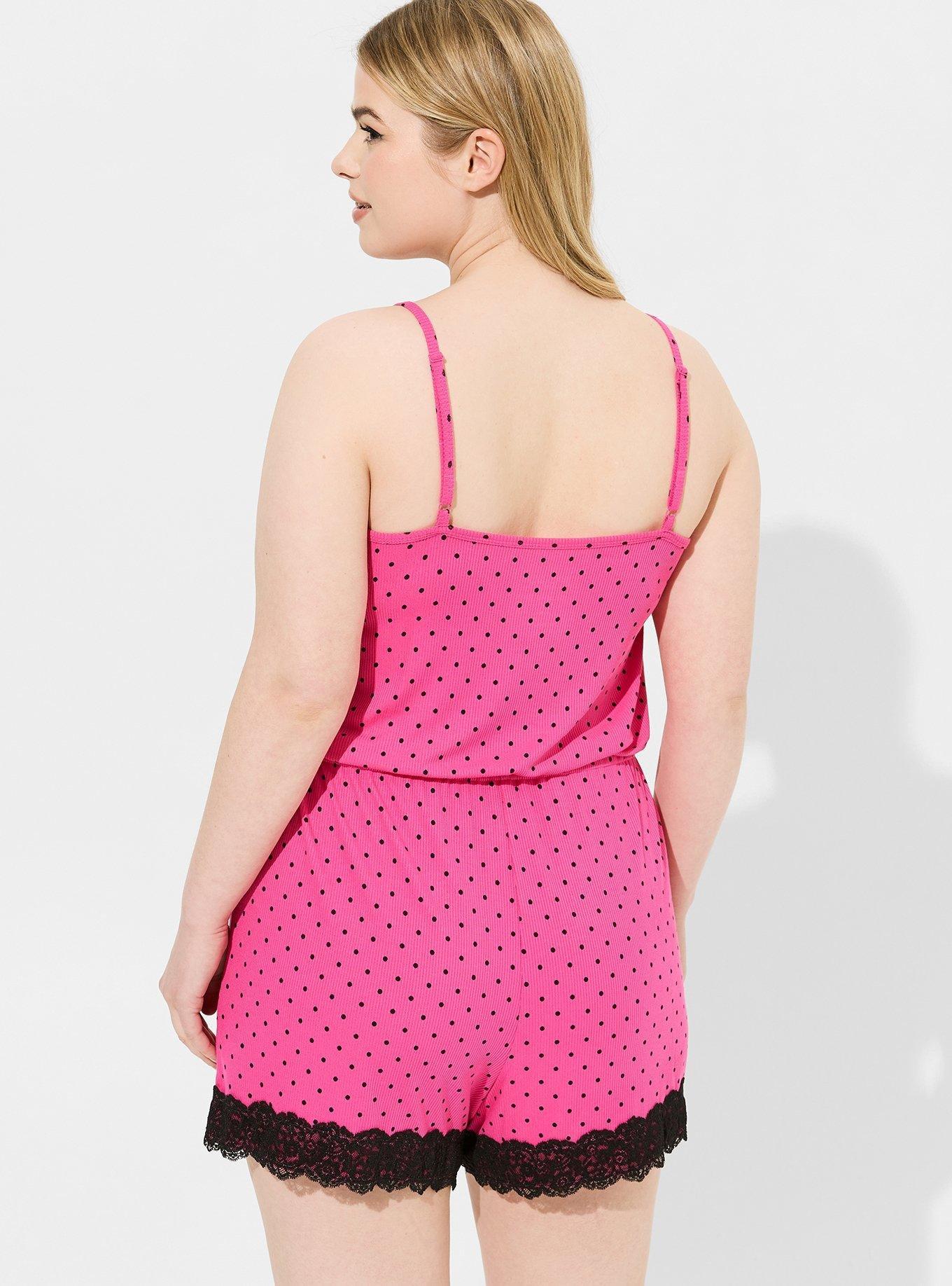 Plus Size - Super Soft Rib Lace Trim Midi Sleep Romper - Torrid