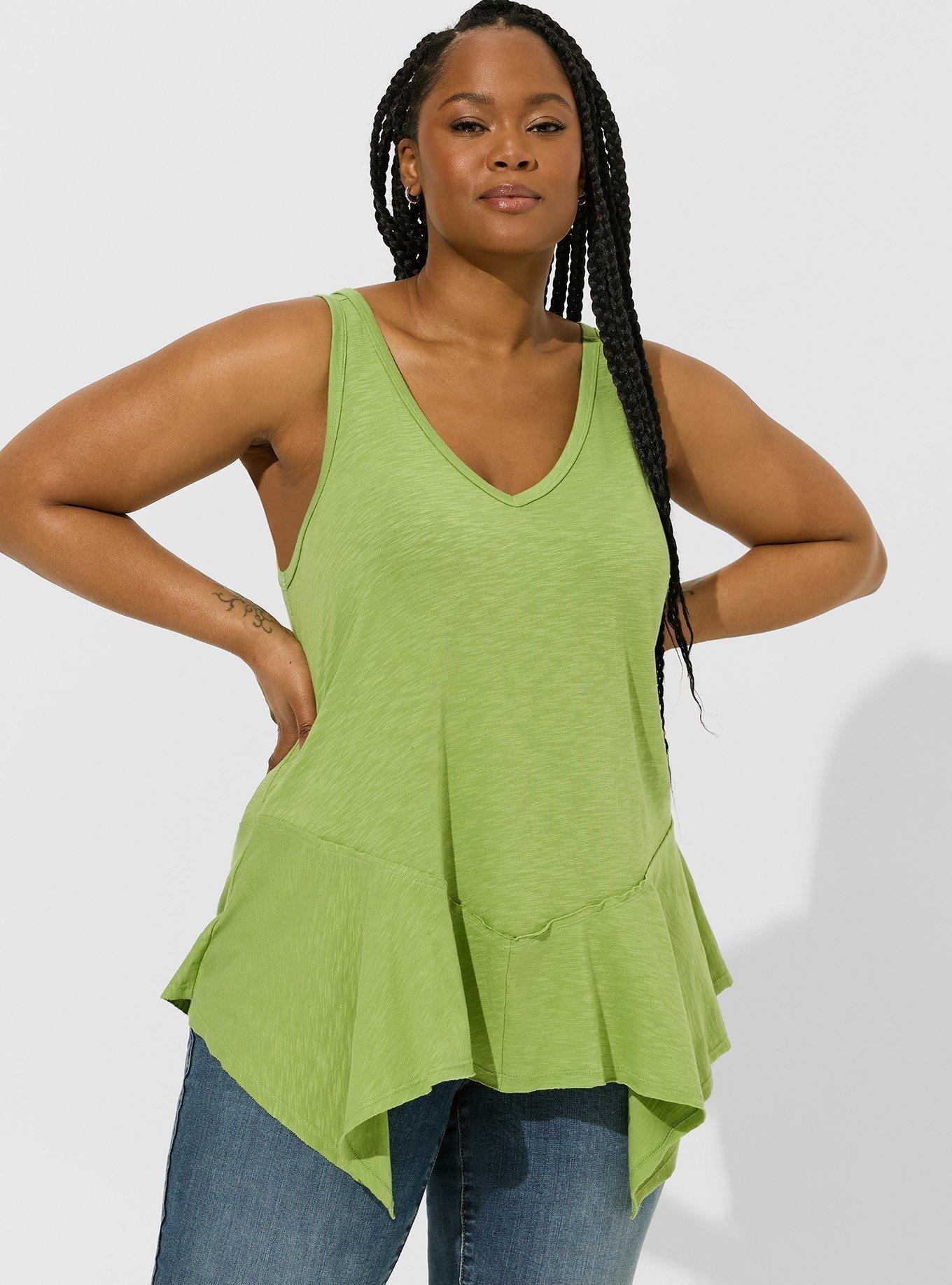 Plus Size - Vintage Slub V-Neck Handkerchief Hem Swing Tank - Torrid