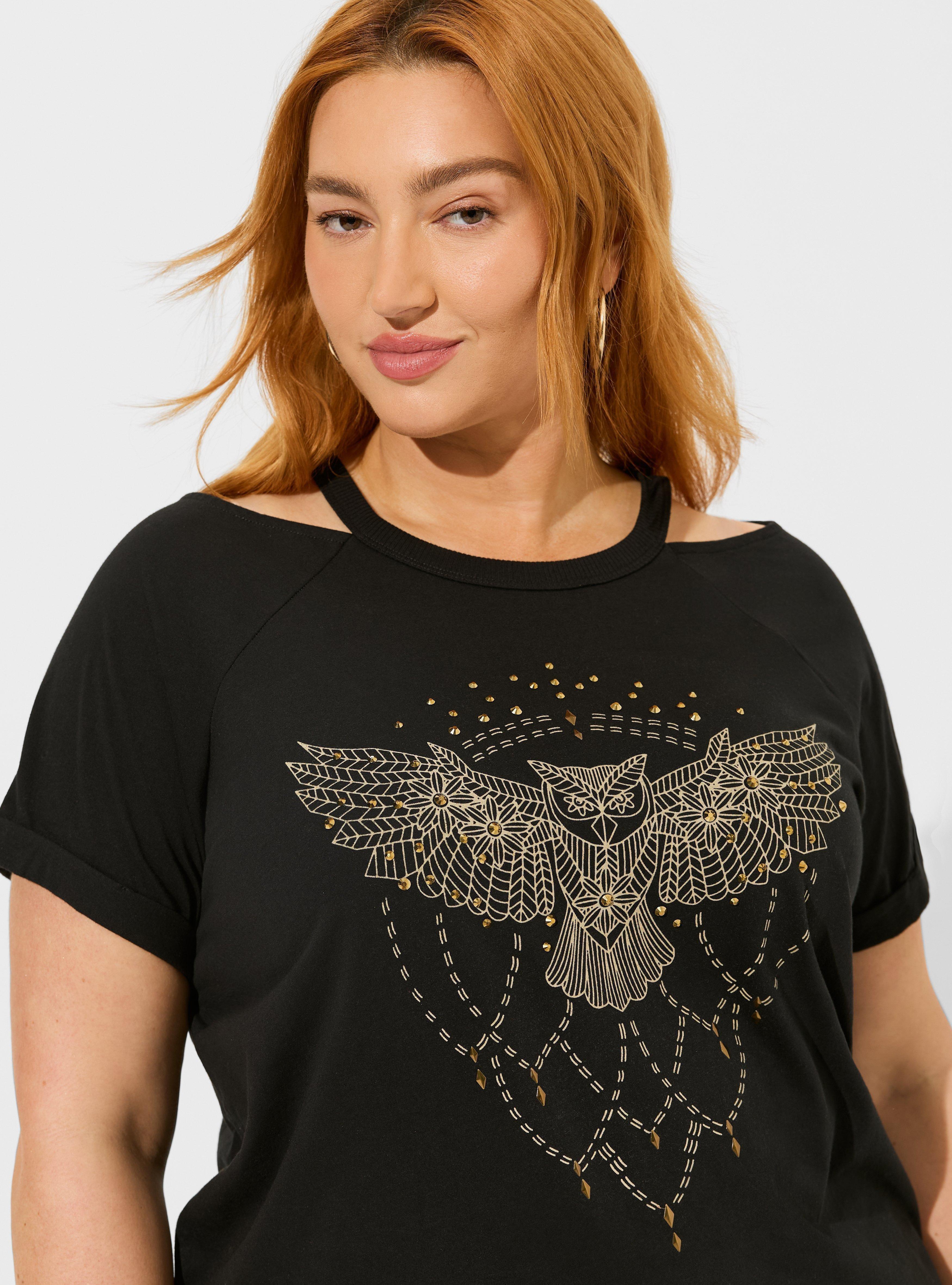 Plus Size - Owl Classic Fit Heritage Jersey Cold Shoulder Stud Tee - Torrid