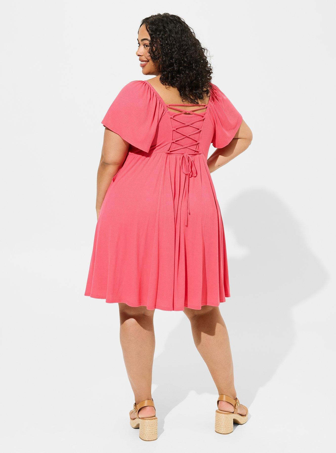 Plus Size - Mini Textured Knit Flutter Back Tie Dress - Torrid
