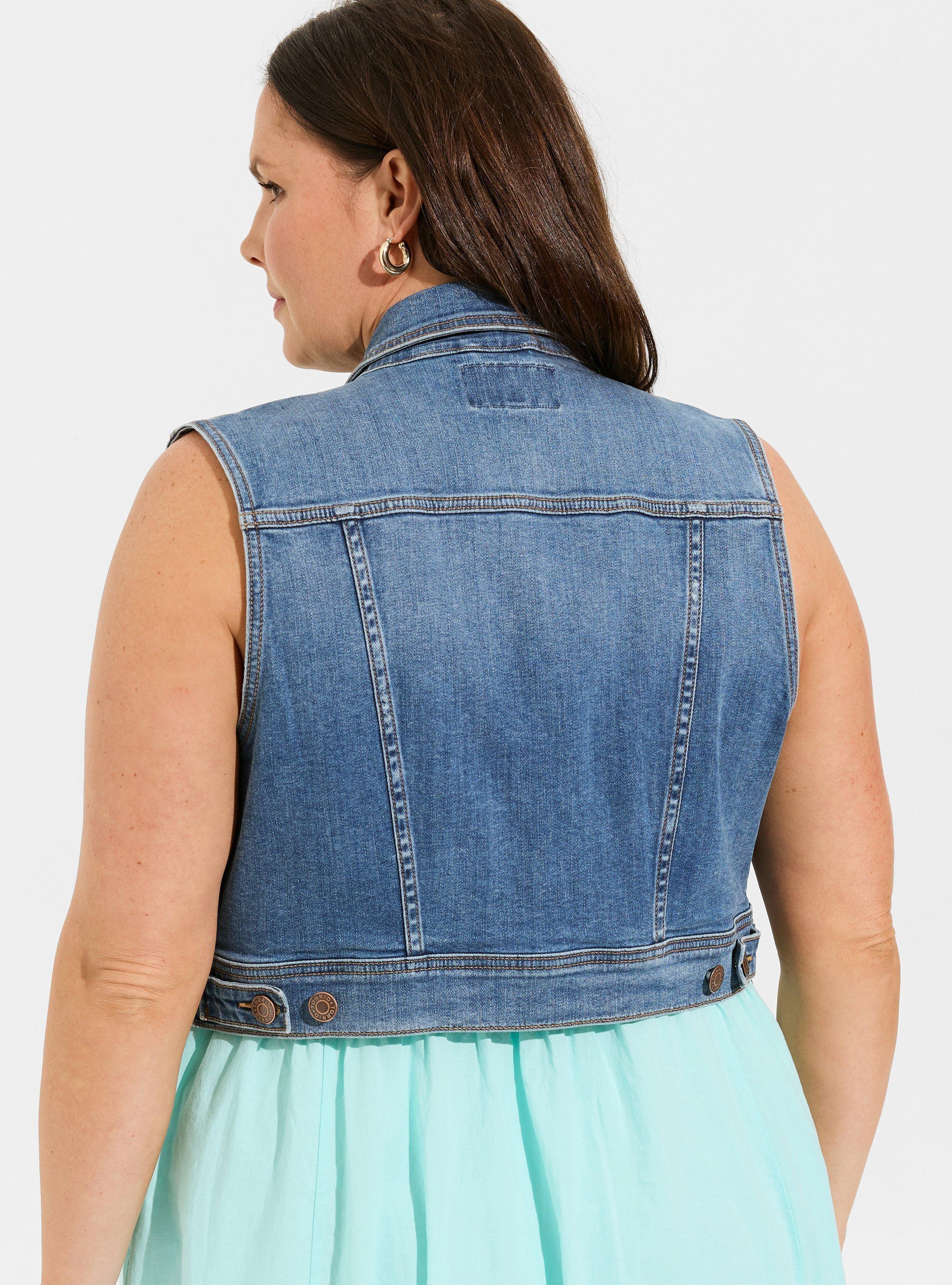 Plus Size - Denim Vintage Stretch Crop Vest - Torrid