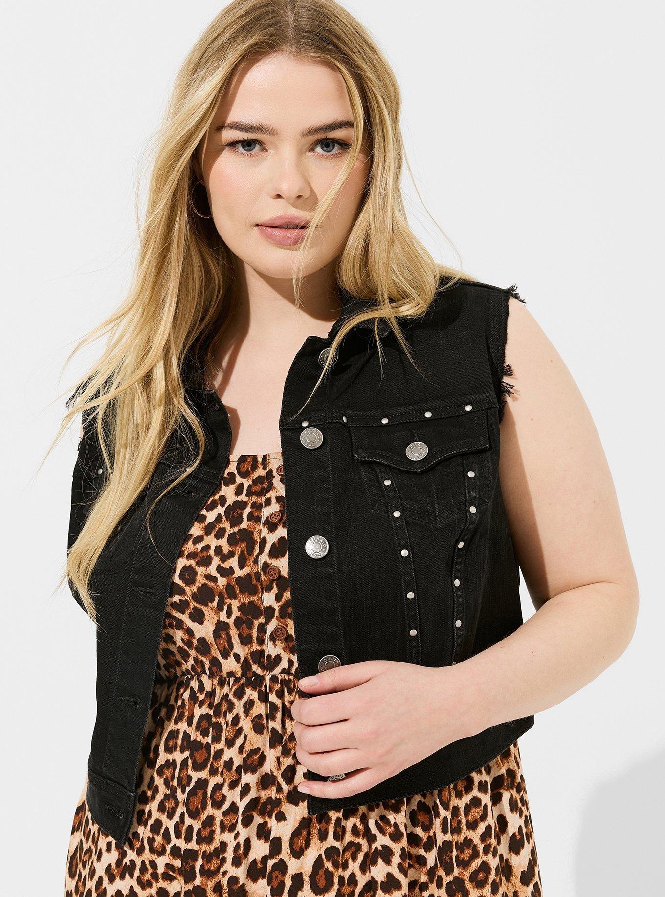 Plus Size - Denim Studded Crop Vest - Torrid