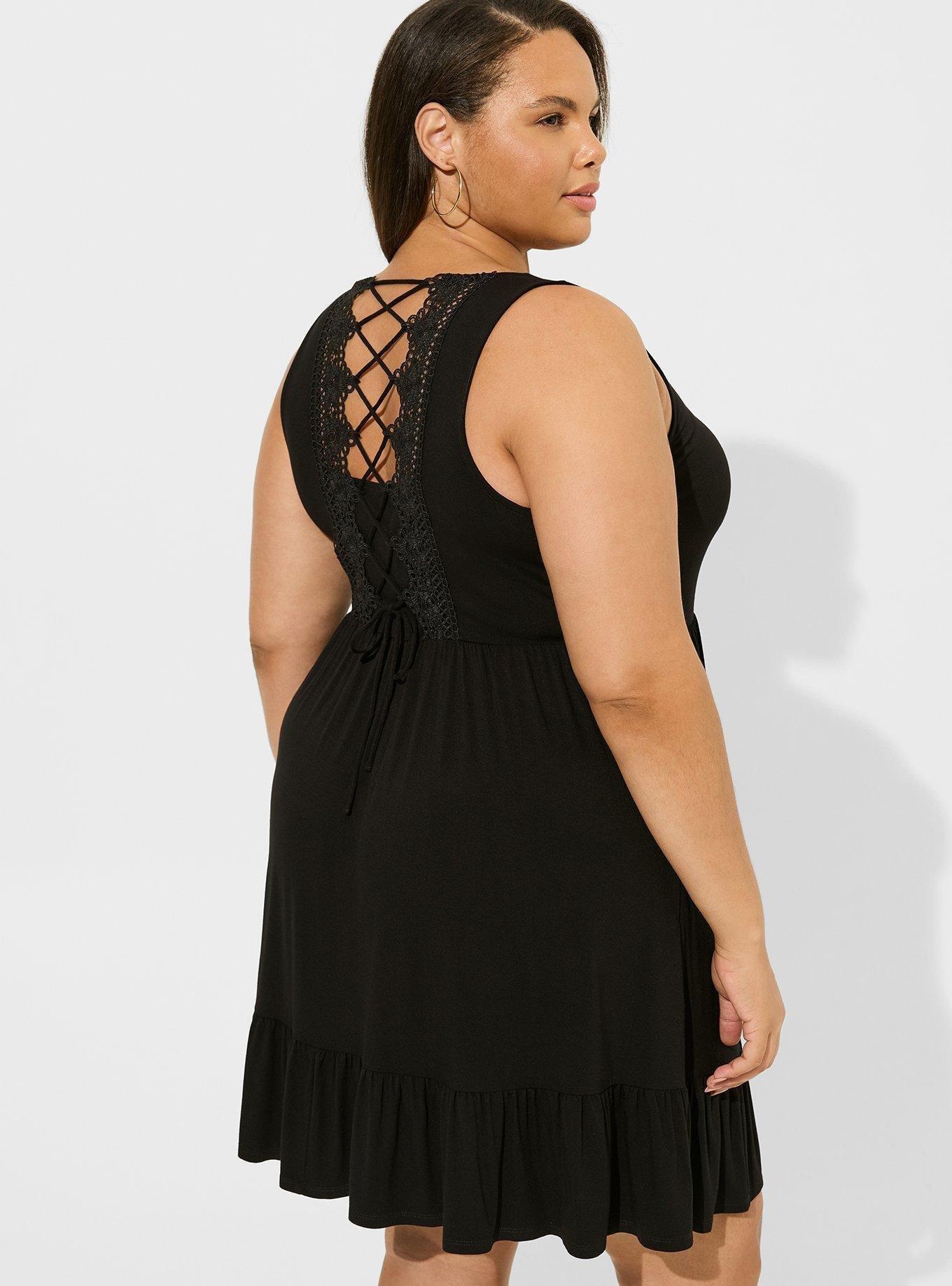 Plus Size - Mini Super Soft Lace-Up Back Tiered Dress - Torrid