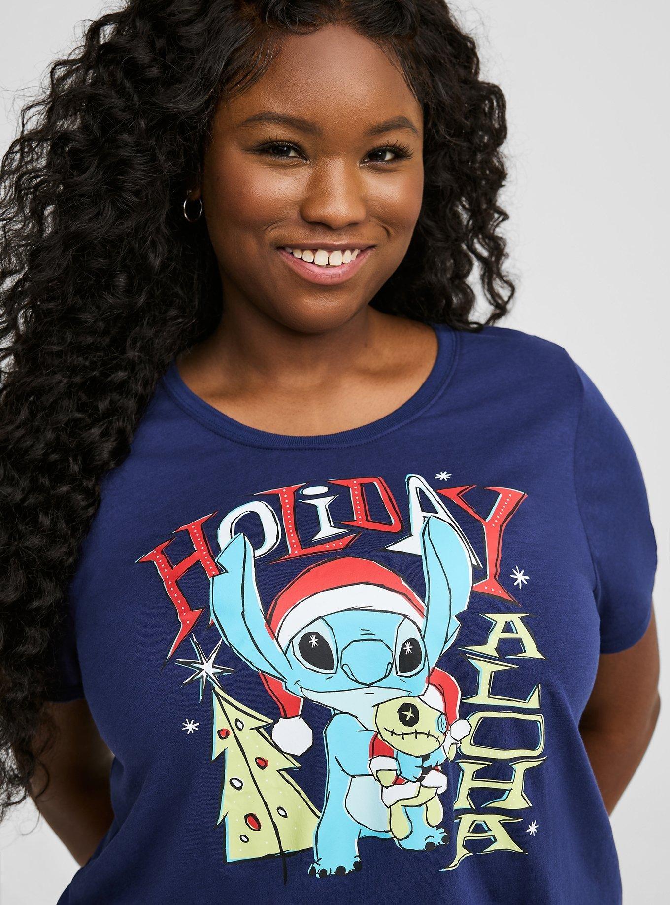 Plus Size - Disney Stitch Christmas Classic Fit Cotton Ringer Top - Torrid