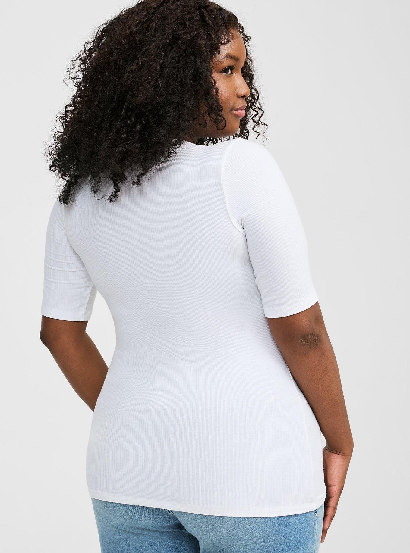Plus Size - Super Soft Rib Notch Neck Elbow Sleeve Top - Torrid