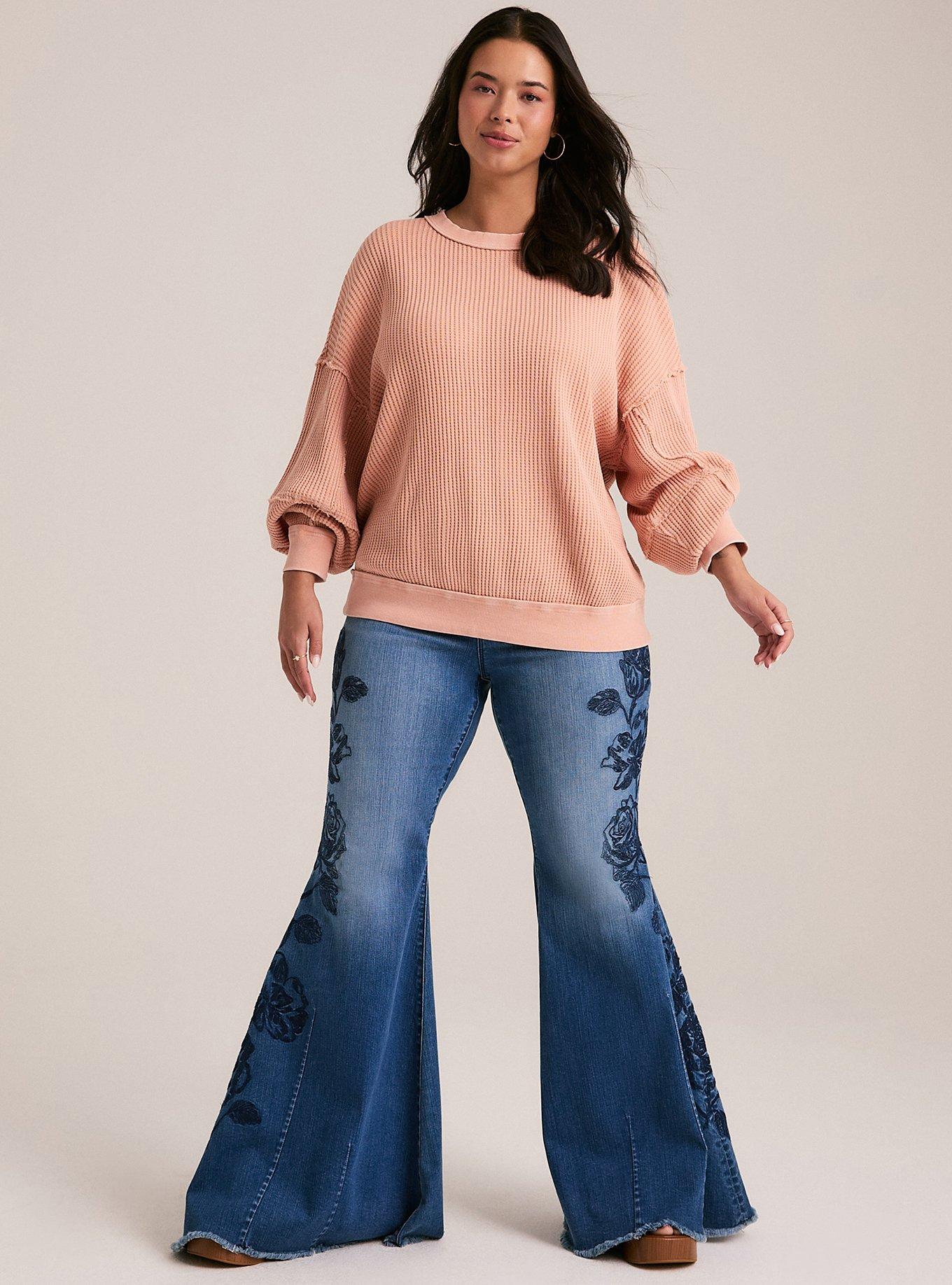 Plus Size - Festi Raw Edge Waffle Pullover - Torrid