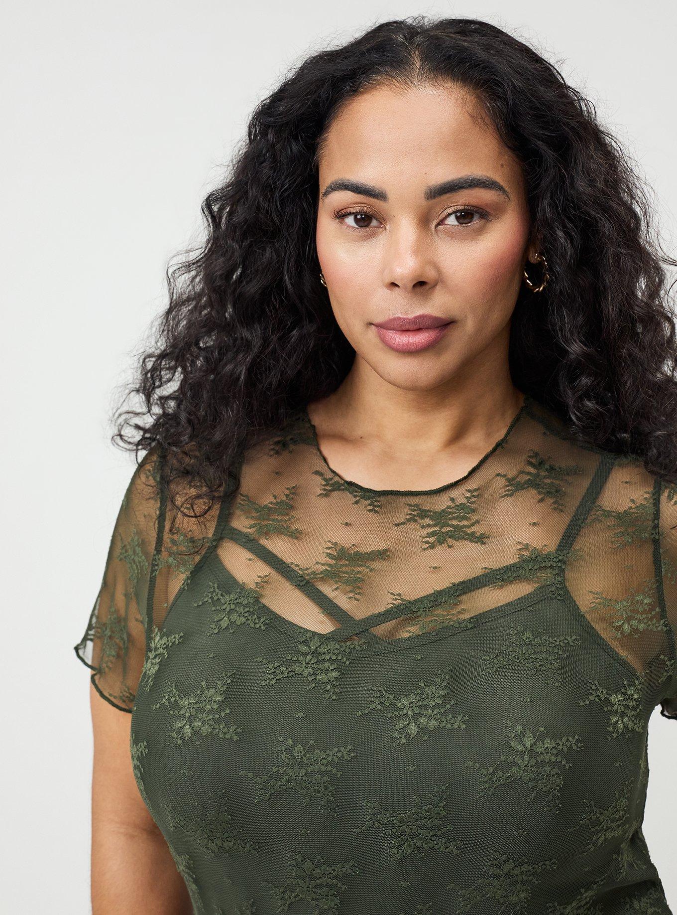 Plus Size - Sheer Lace Short Sleeve Top - Torrid